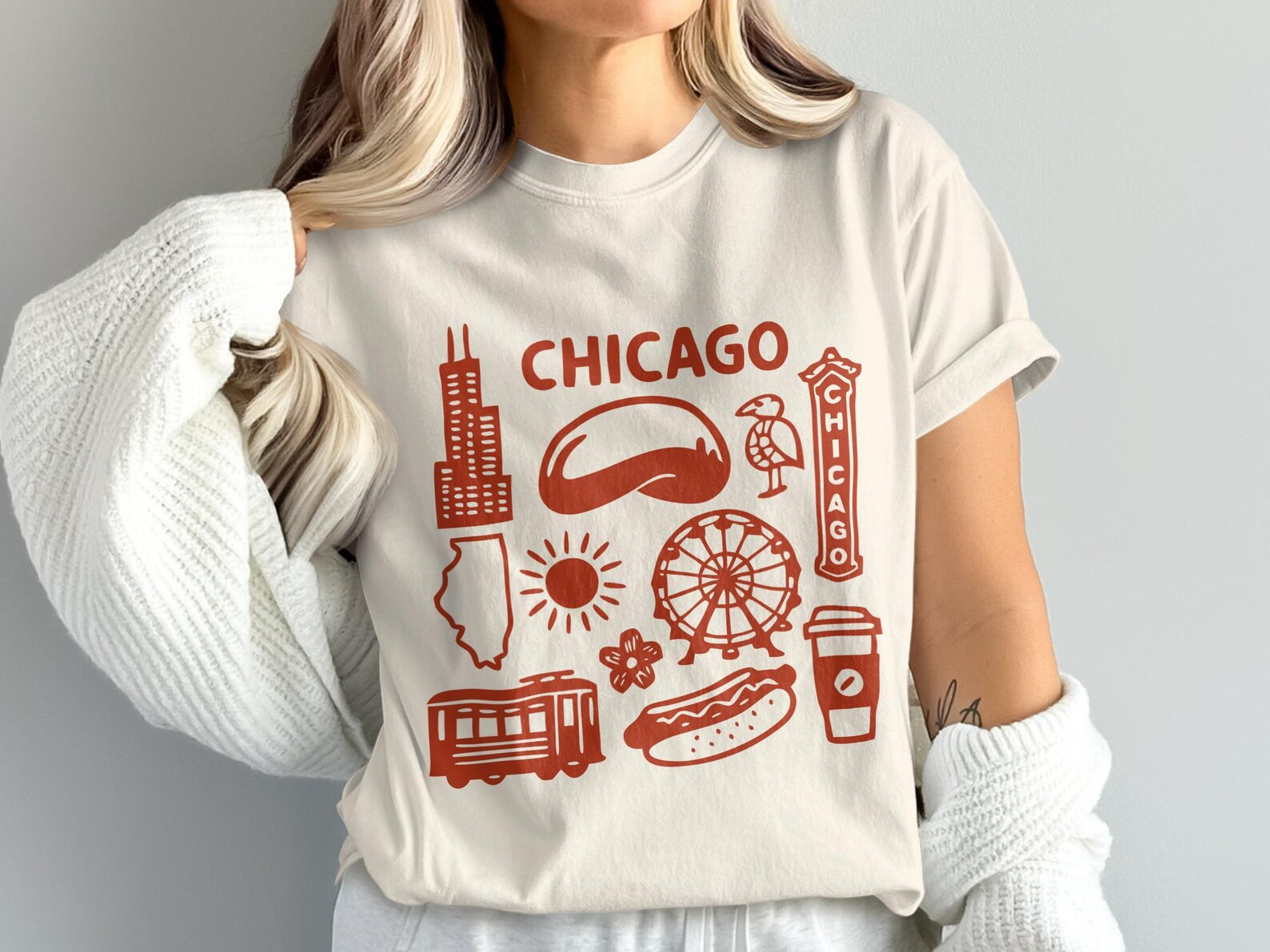 Chicago City Icons Bundle SVG PNG | Hand Drawn Doodle Landmarks ...