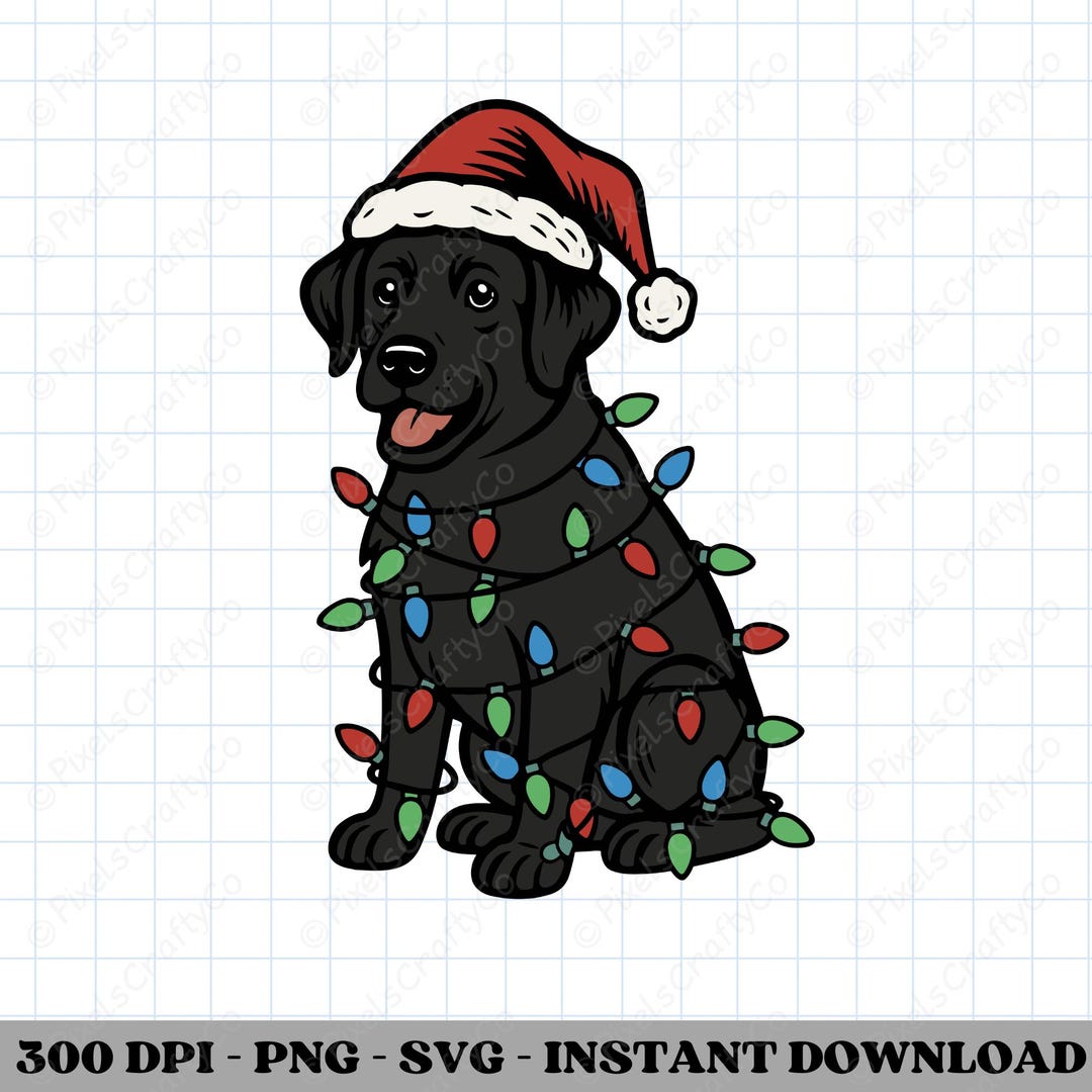 Black Lab Christmas SVG & PNG , Santa Hat Dog Lights Sublimation Gift ...