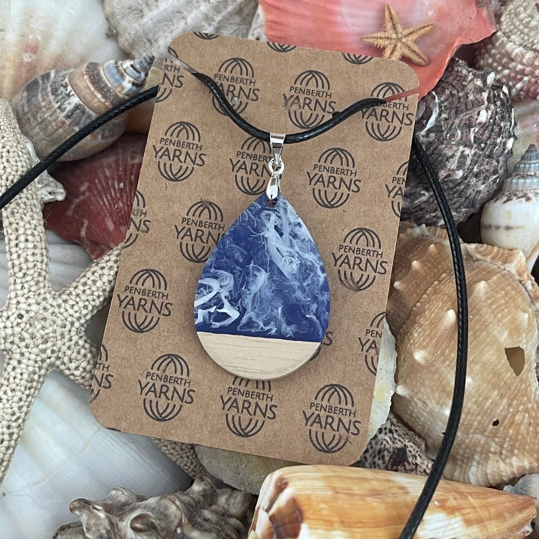Ocean Blue Surf Necklace, Resin and Wood Drop Pendant Necklace, Gift ...