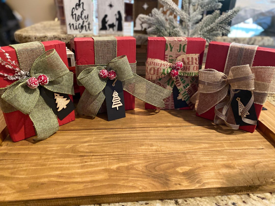 Rustic Farmhouse Christmas Wood Presents Shelf Sitters | Sold ...