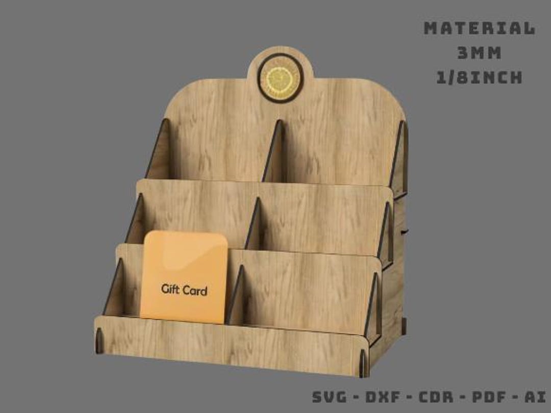 3 Tiered Retail Counter Gift Card Display Stand for Laser Cut Files - 3mm - 1/8 in Versions ...