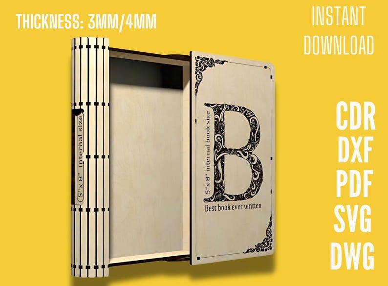Slider Book Box Laser Cut Svg Files, Wood Gift Slider Book Box, Vector ...