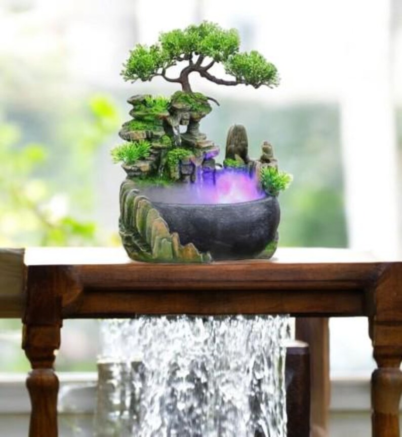 LED Light Color-changing Feng Shui Waterfall Fountain Elegant Office ...