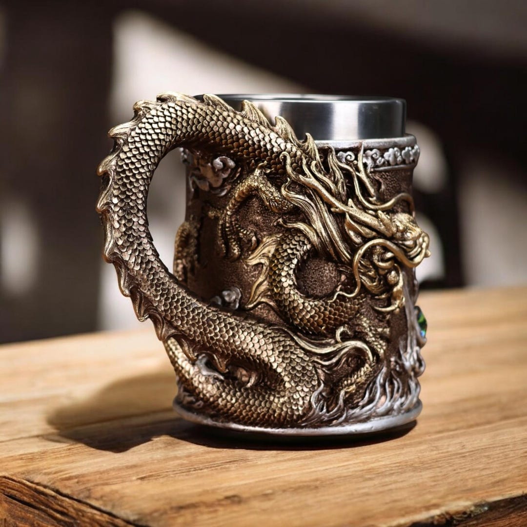 Medieval Dragon Beer Mug – 500ml Stainless Steel Tankard for Tea ...