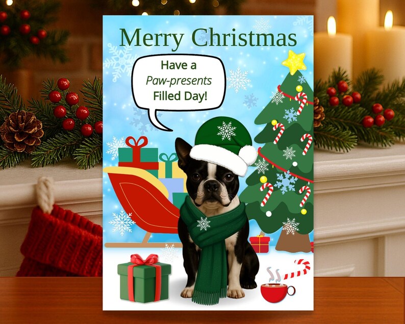Boston Terrier Christmas Card: Editable Holiday Dog (digital Download ...