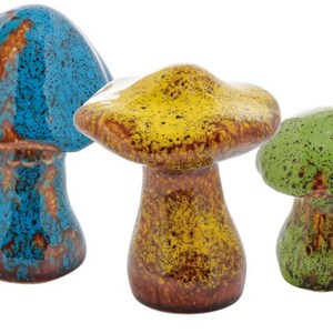 Set 2 Ceramic Garden Mushrooms Garden Toadstools Green & Yellow - Etsy