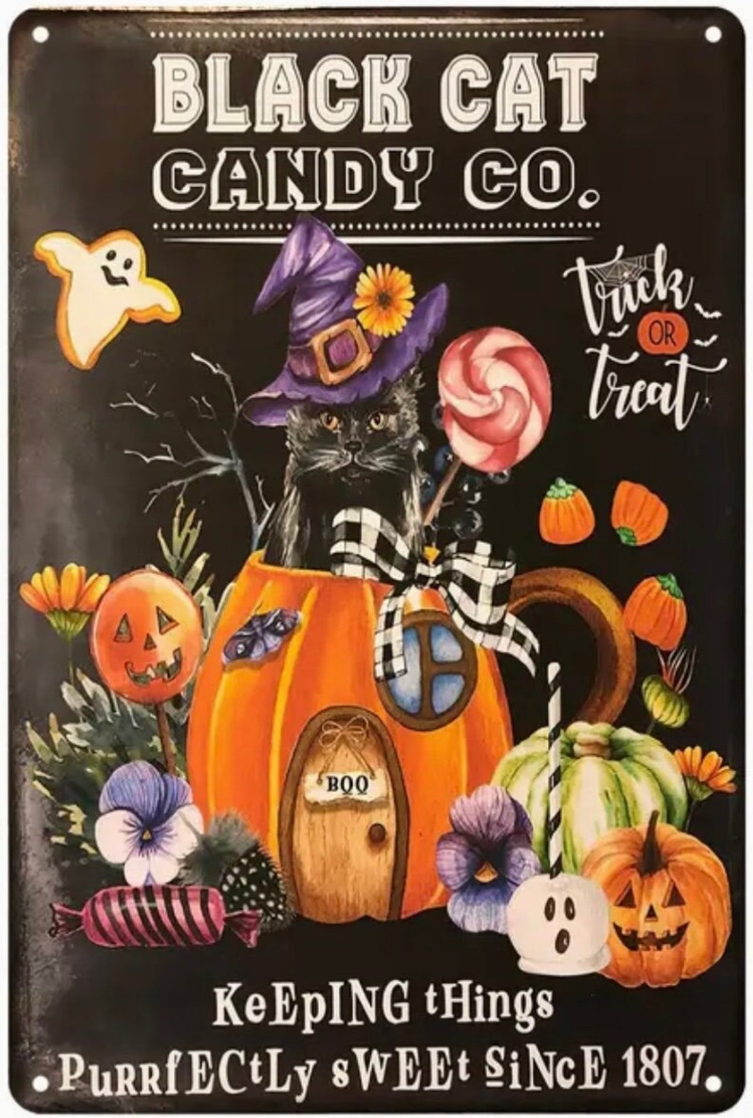 Vintage Retro Style Black Cat Candy Metal Sign Halloween Sign - Etsy