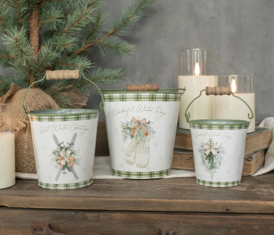 Set 3 Rustic Farmhouse Galvanized Metal Bucket Christmas Pails - Etsy