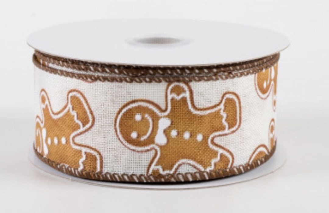 1 Yard Gingerbread Ribbon 1.5 Wired Edge Ivory Linen Style Gingerbread ...