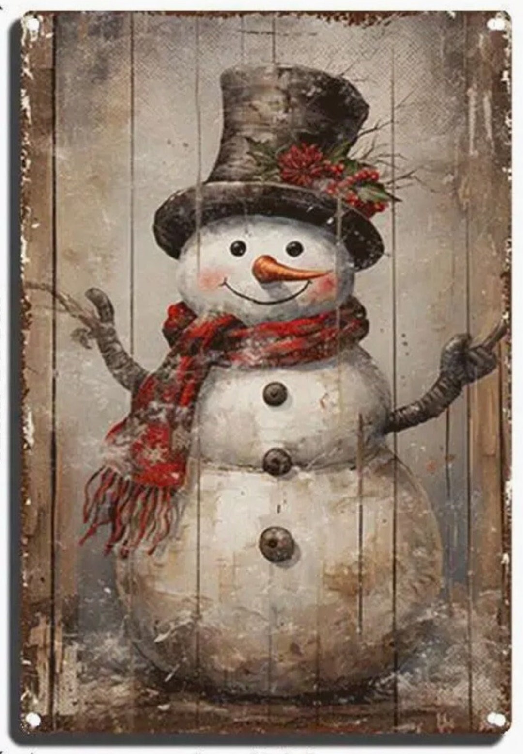 Vintage Retro Style Snowman Metal Sign Christmas Primitive Snowman Sign ...