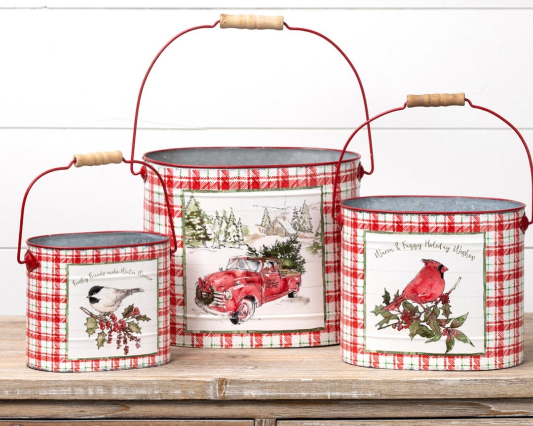 Rustic Farmhouse Galvanized Metal Bucket Christmas Cardinal Bucket - Etsy