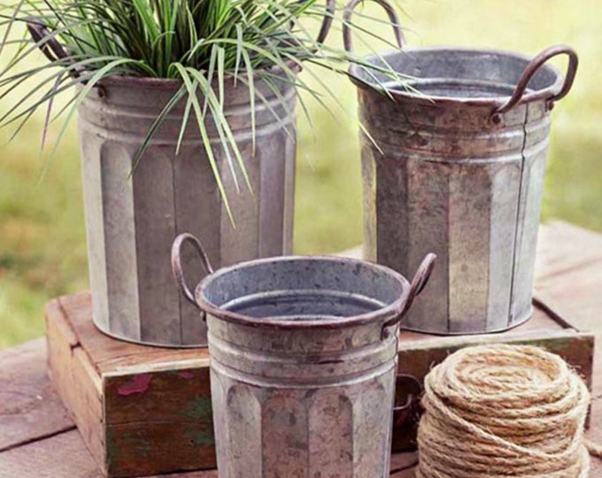 Lg. Farmhouse Rustic Tin Garden Bucket Planter Fresh Flowers - Etsy