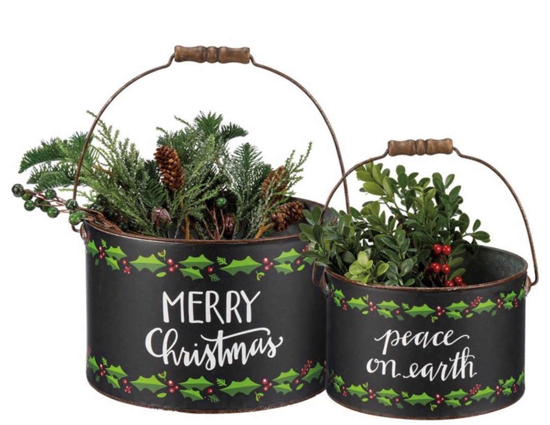 One Rustic Farmhouse Galvanized Metal Bucket Christmas Bucket Peace on ...