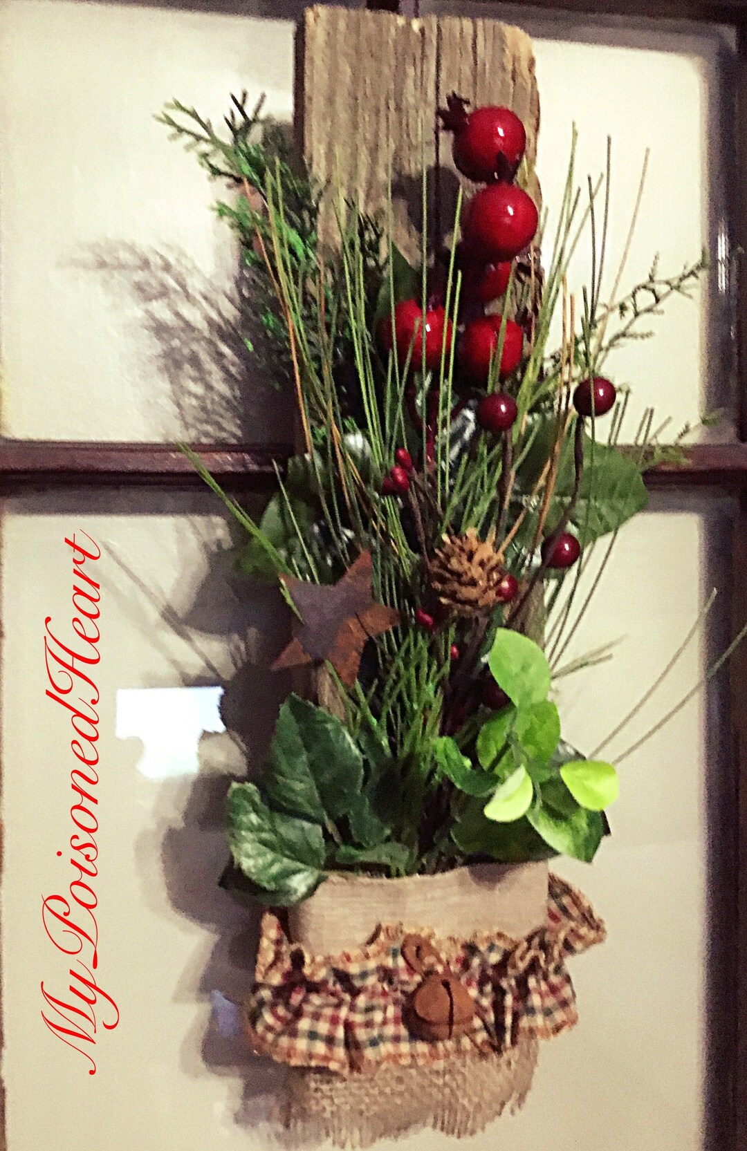 Winter Rustic Barn Wood Farmhouse Christmas Floral Wall Pocket - Etsy