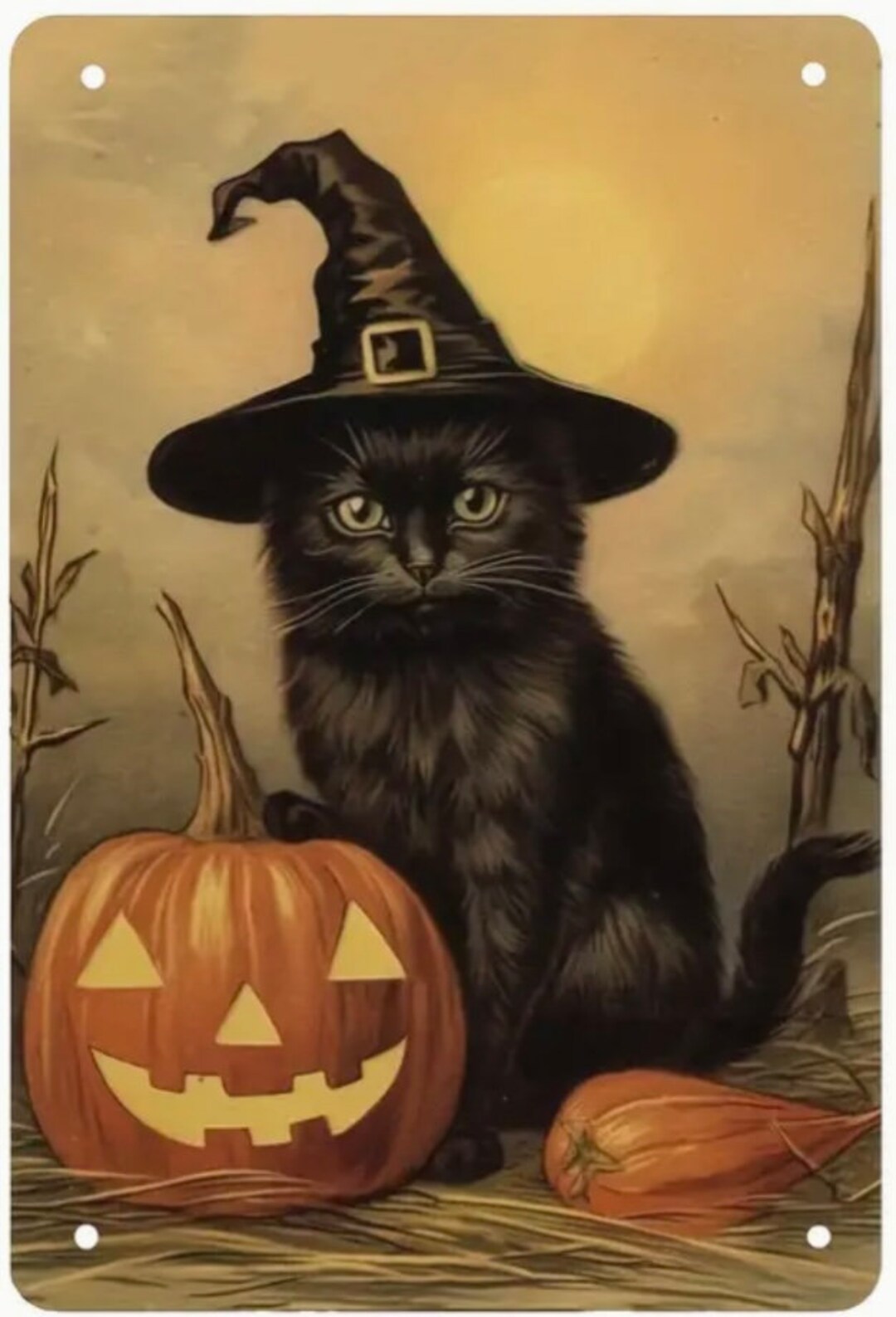 Halloween Metal Sign Black Cat Witch Hat Pumpkin Sign Halloween Jack O ...