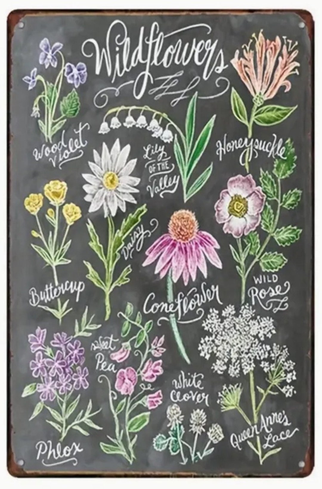Vintage Retro Style Wildflowers Garden Metal Sign Chalkboard Flowers ...
