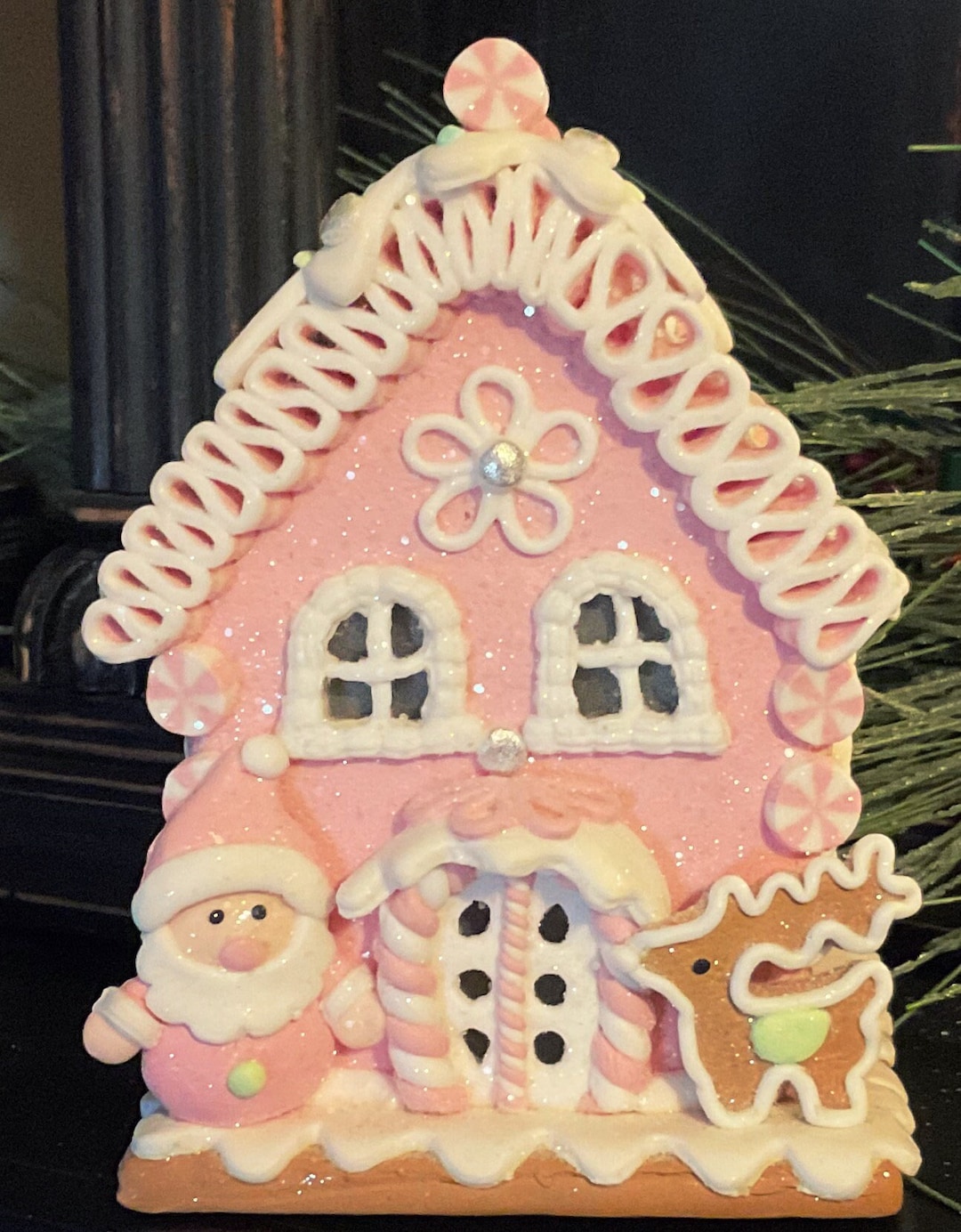 Light up Glitter Gingerbread House Pink Christmas Pink Gingerbread - Etsy