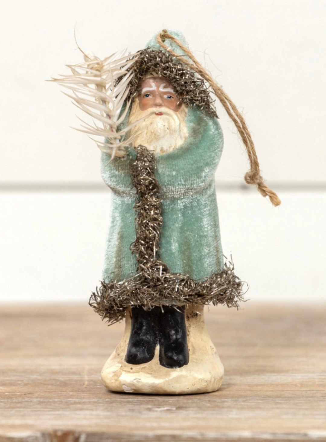 6 Vintage Style Blue Velvet Belsnickle Santa Figurine Father Christmas ...
