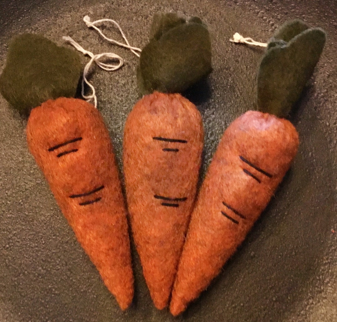 Set 3 Primitive Orange Felt Carrot Ornaments - Etsy