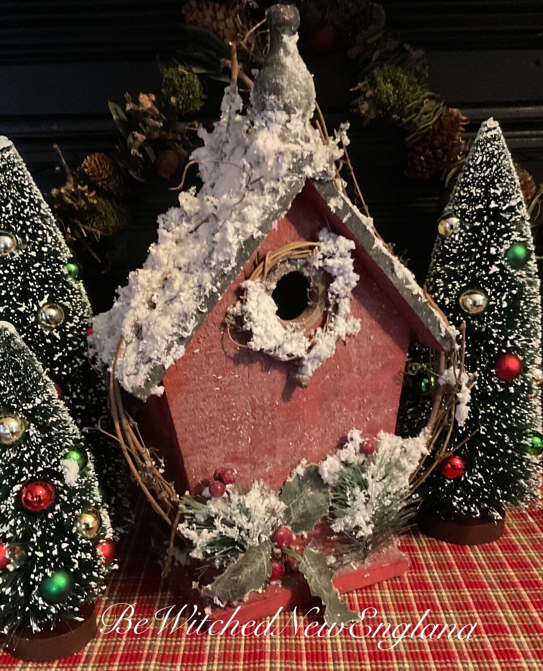 XL Winter Country Rustic Bird House Snowy Winter Holly Berry Bird House ...