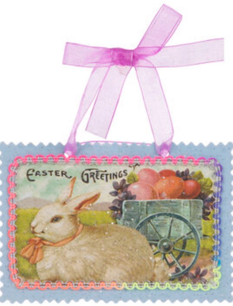 Spring Easter Postcard Glittered Retro Postcard Wall Hanger - Etsy