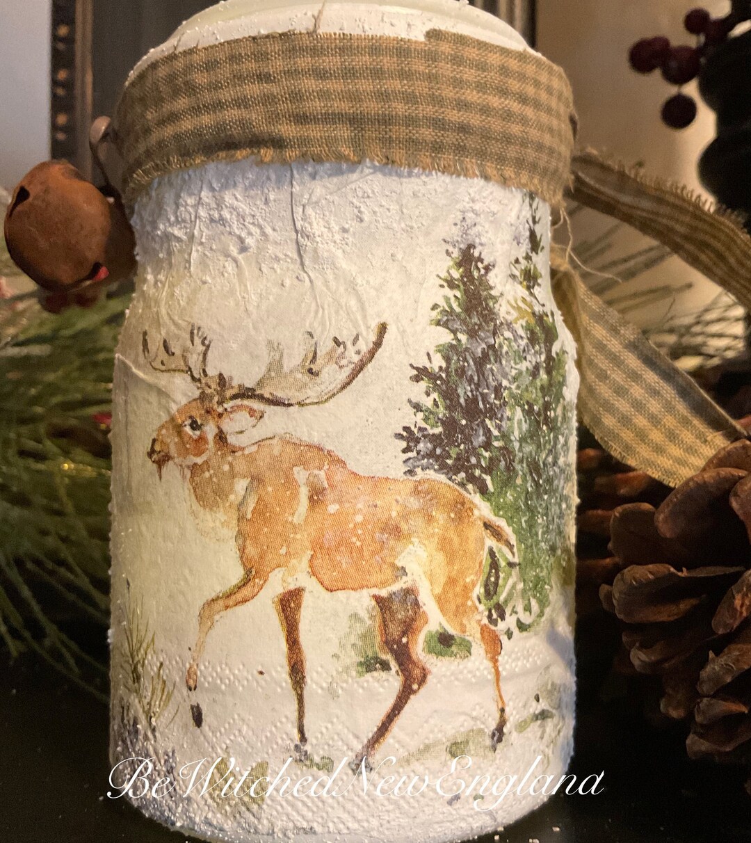 Light up Winter Moose Vintage Mason Jar Luminary Christmas Candle ...