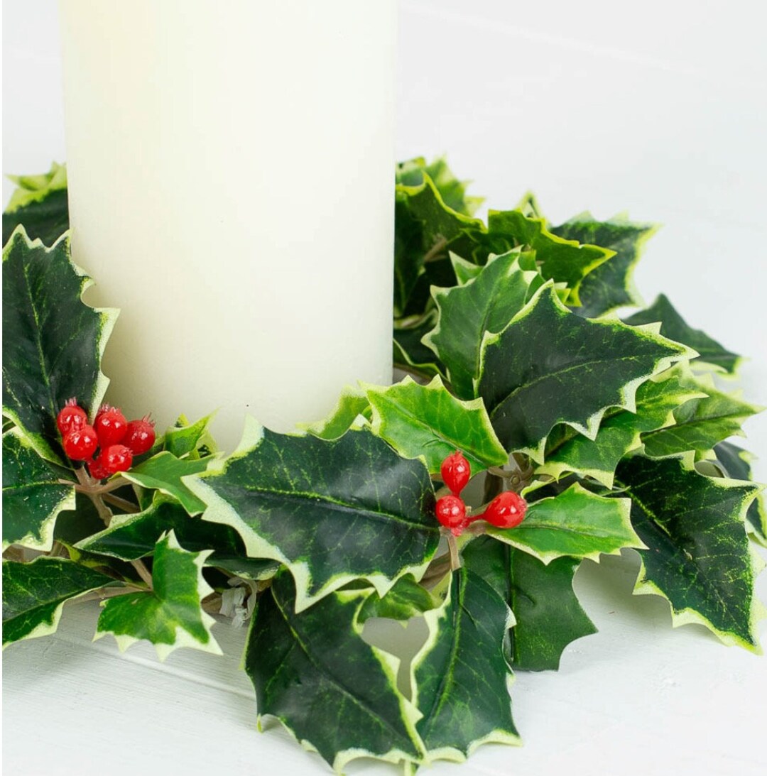 Lg. Retro Vintage Style Variegated Holly Berry Candle Ring Winter ...