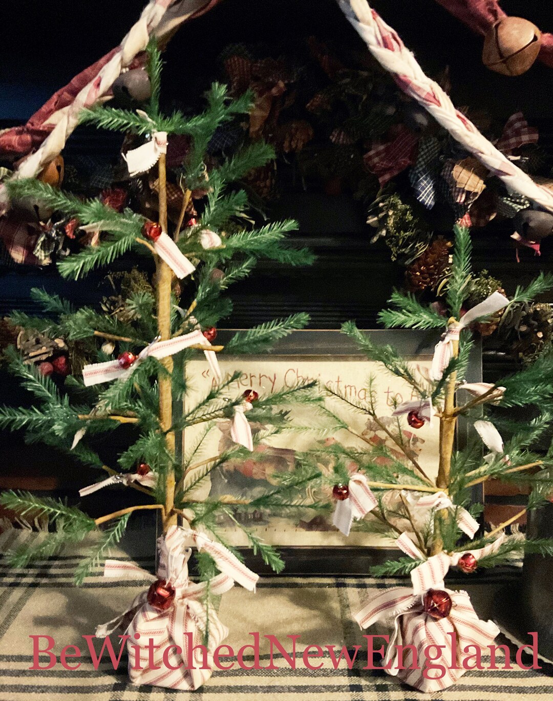 12 Very Vintage Farmhouse Christmas Primitive Feather Tree Ticking ...