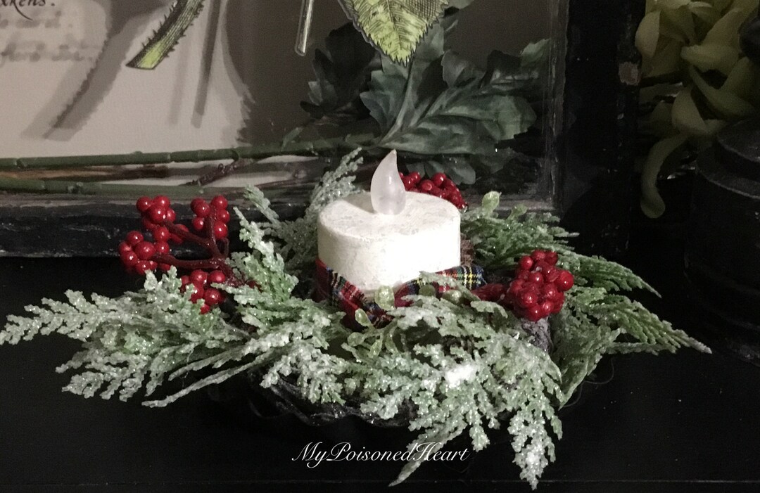 Primitive Winter Black Metal Star Pan Pine Berries Candle Ring Timer ...