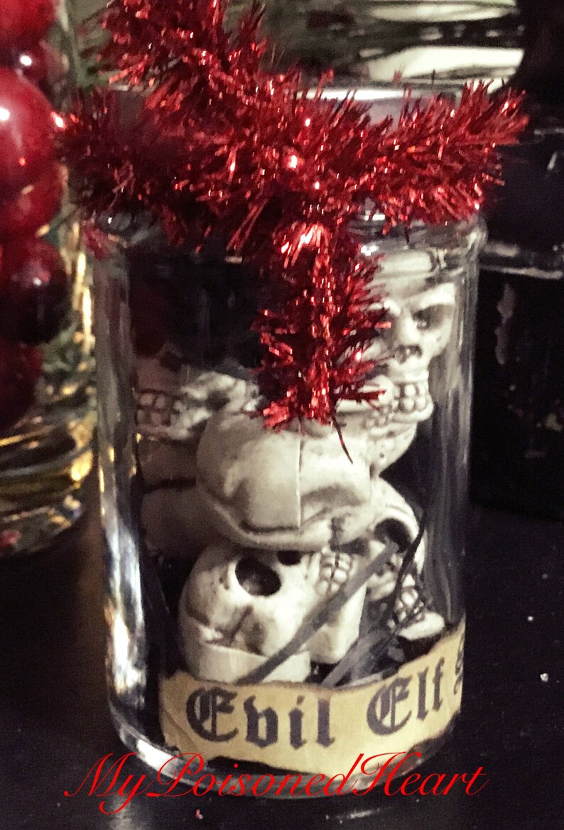 Specimen Jar of Evil Elf Skull Heads Christmas Halloween Prop - Etsy