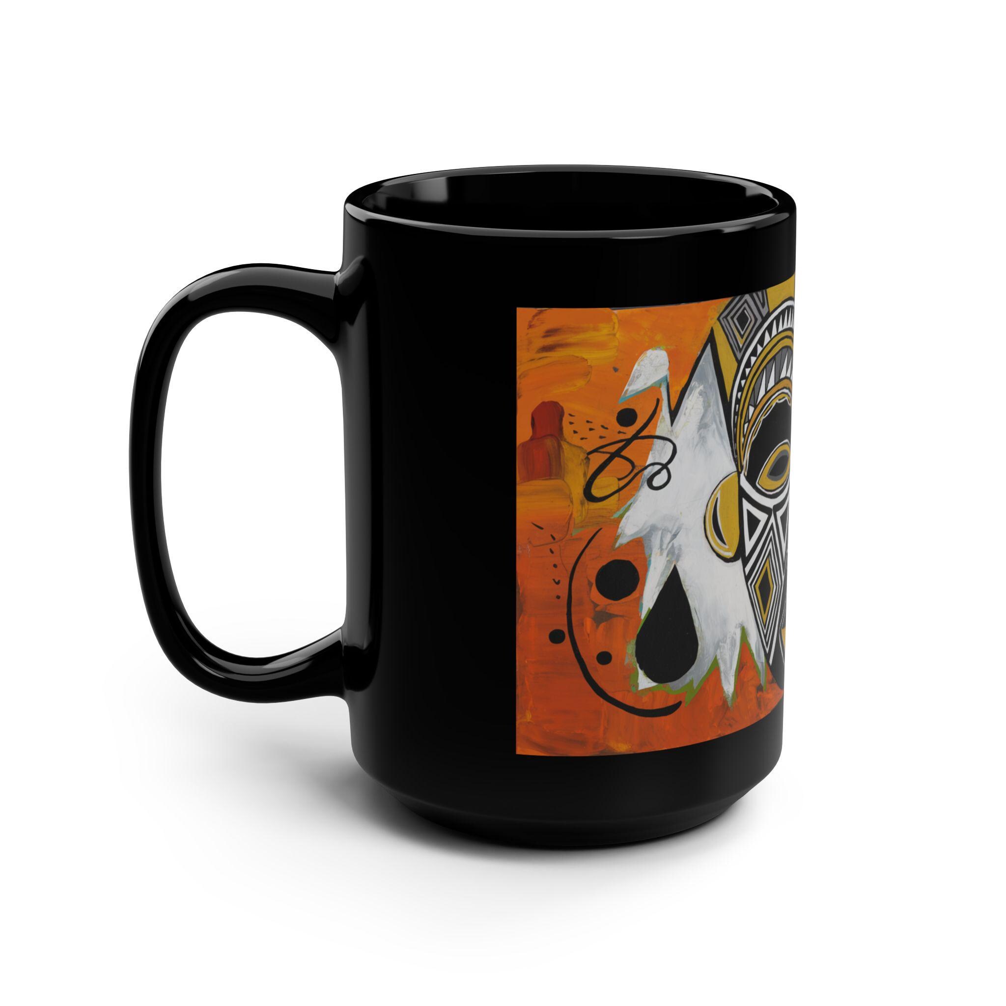 African Tribal Mask Black Mug - Unique Coffee Cup, Artistic Home Decor ...