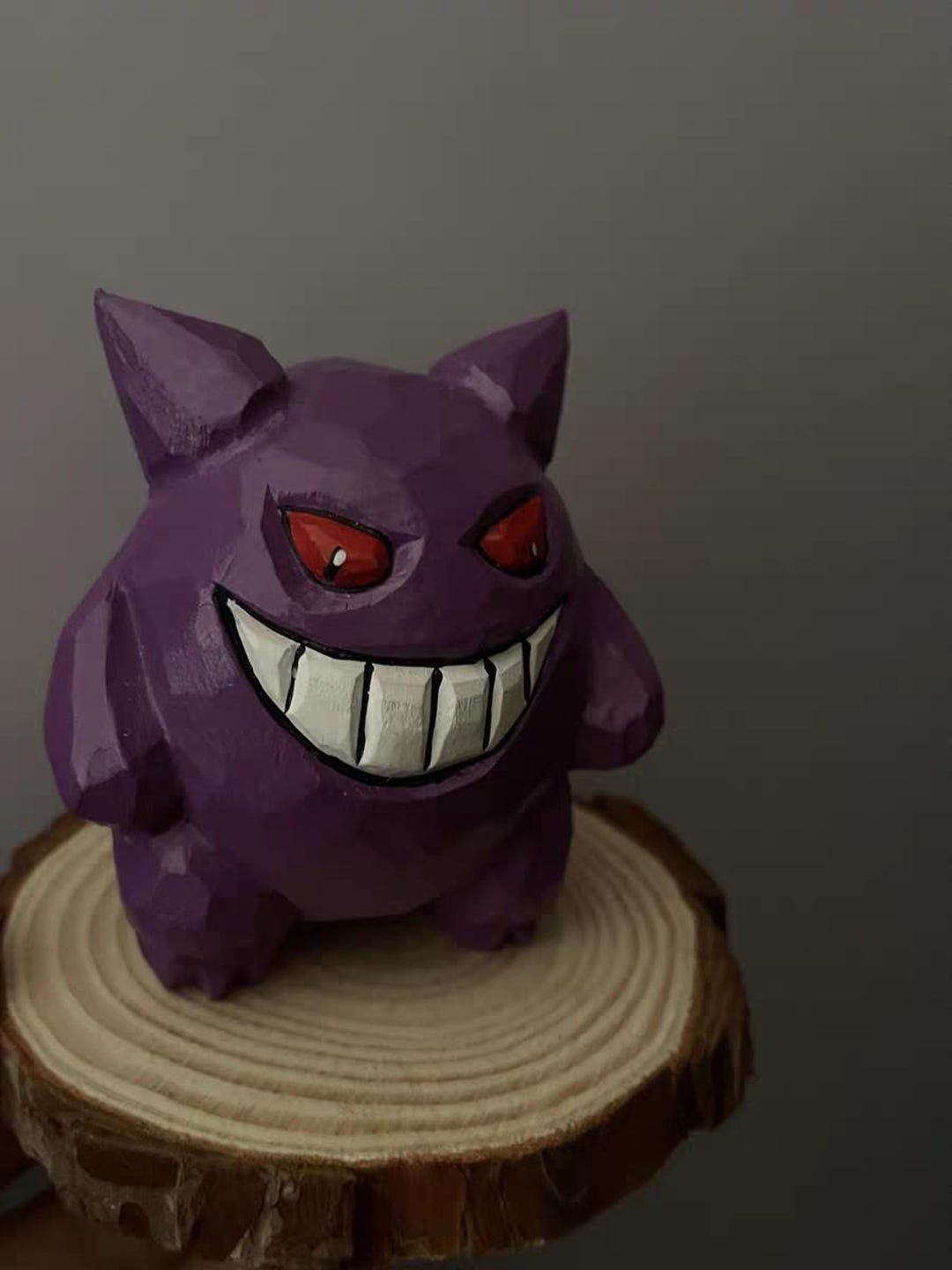 Handcrafted Gengar Wooden Sculpture - Eco-friendly Hand-painted Pokemon ...