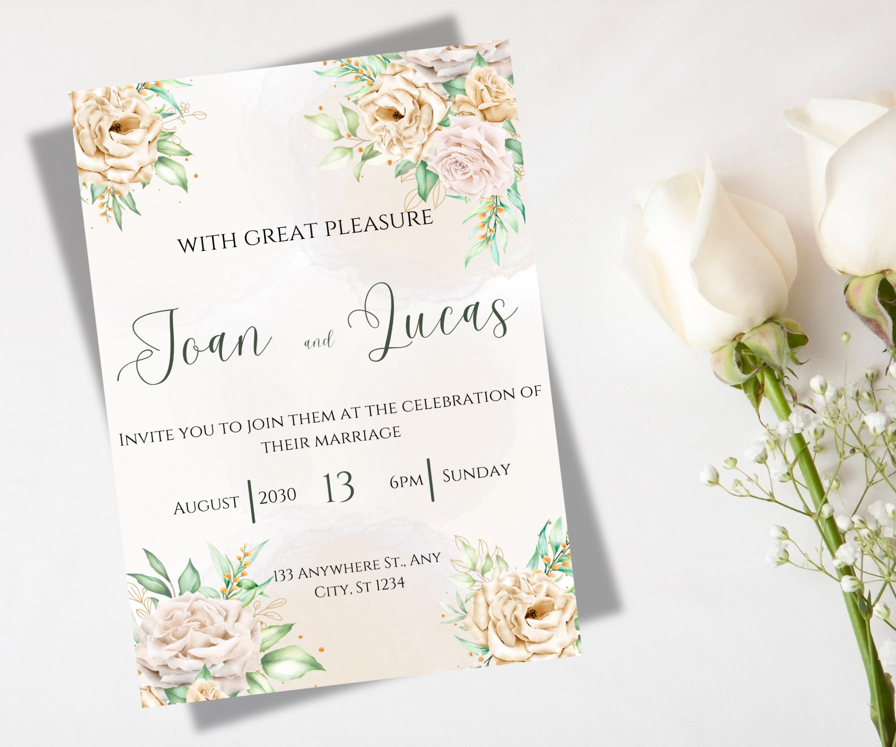 White Rose Wedding Invitation Bundle EDITABLE PRINTABLE Templates ...