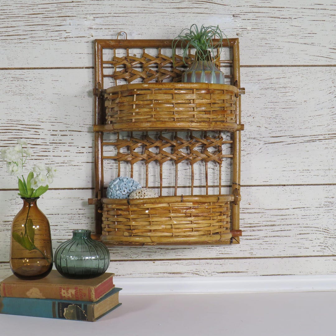 Vintage Wicker Shelf – Natural Rattan Shelf - Mid-century – Boho Décor ...