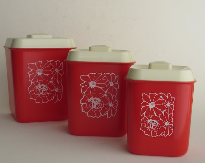Vintage Kitchen Decor Canister Set Red White - Etsy