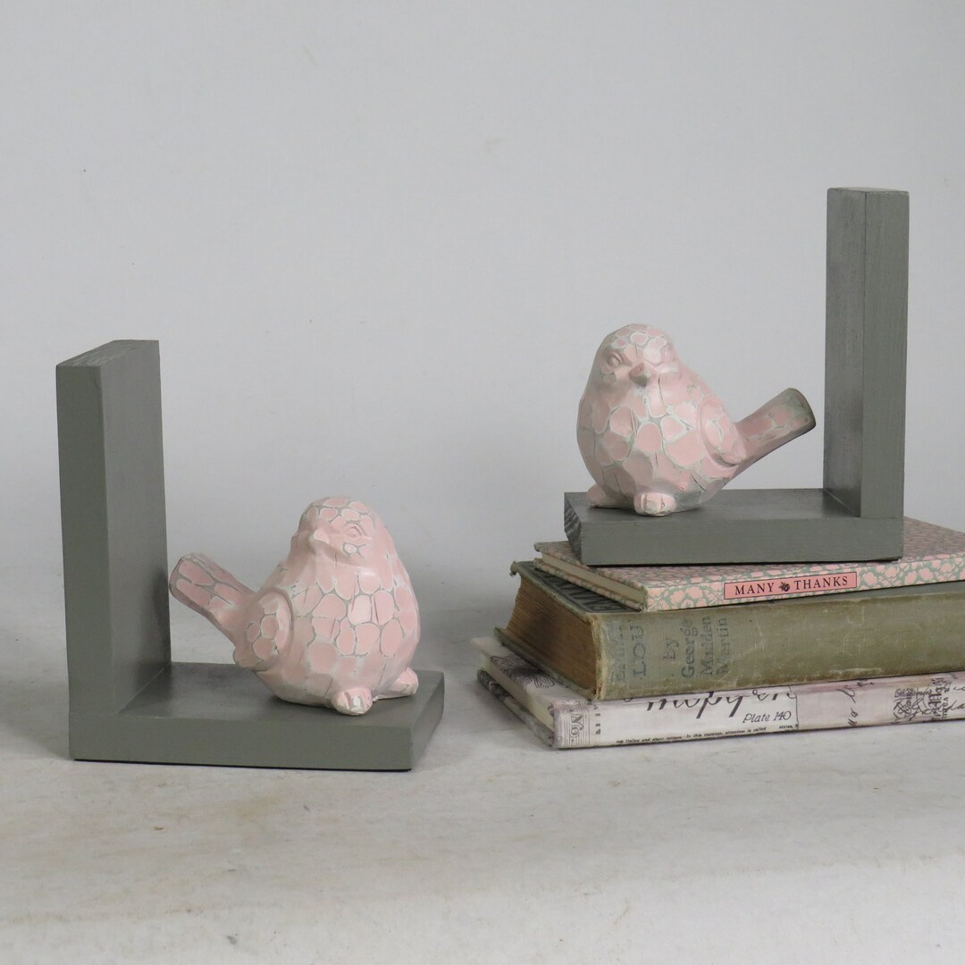 Home Decor - Handcrafted Bookends - Soft Pink Birds - Etsy