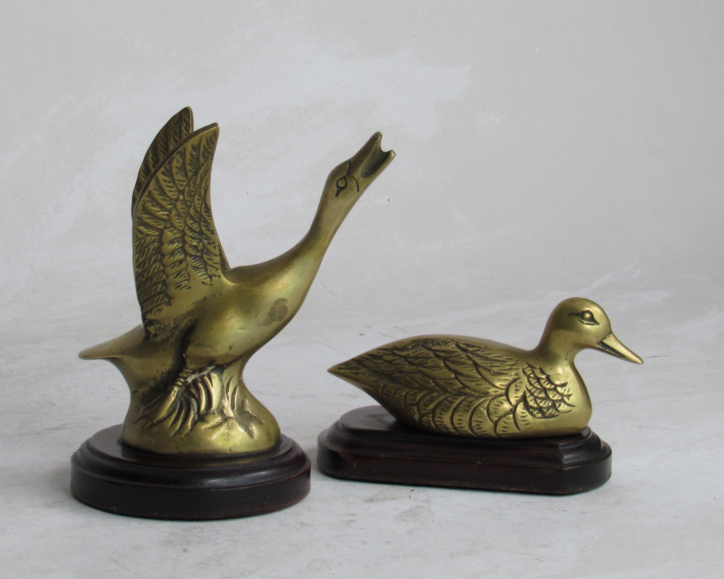 Vintage home decor classic animals Brass Ducks Wooden Base | Etsy