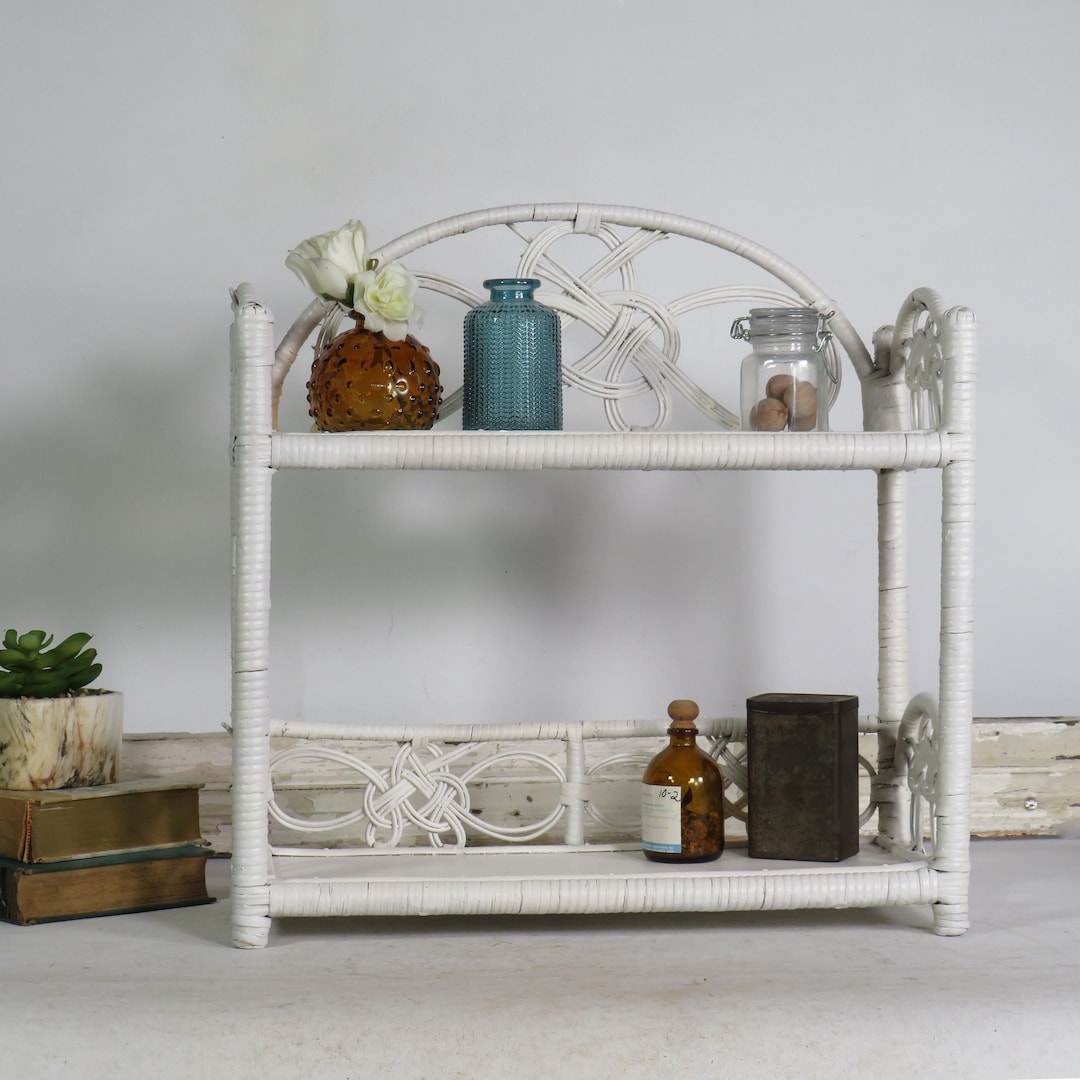 Vintage Wicker Shelf – White Rattan Shelf - Mid Century – Farmhouse ...