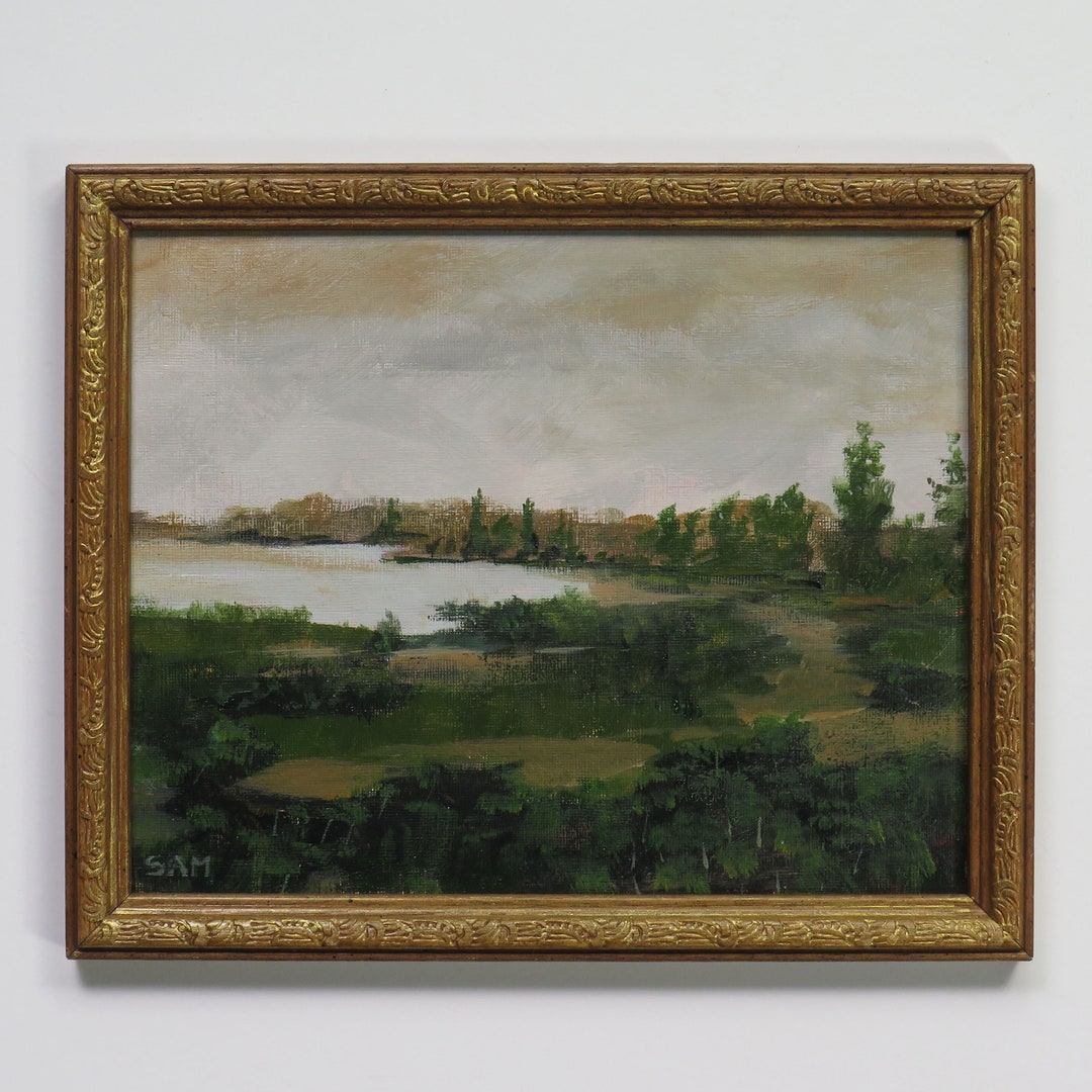 Vintage Framed Original Painting Landscape Wall Art old Tom's Lake ...