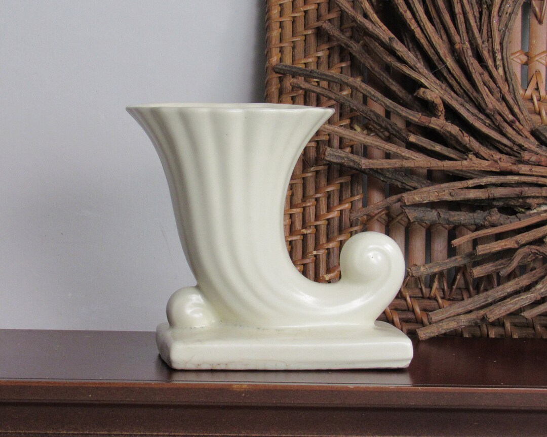 Vintage Art Pottery Vase - White Cornucopia - Planter - Thanksgiving - Etsy