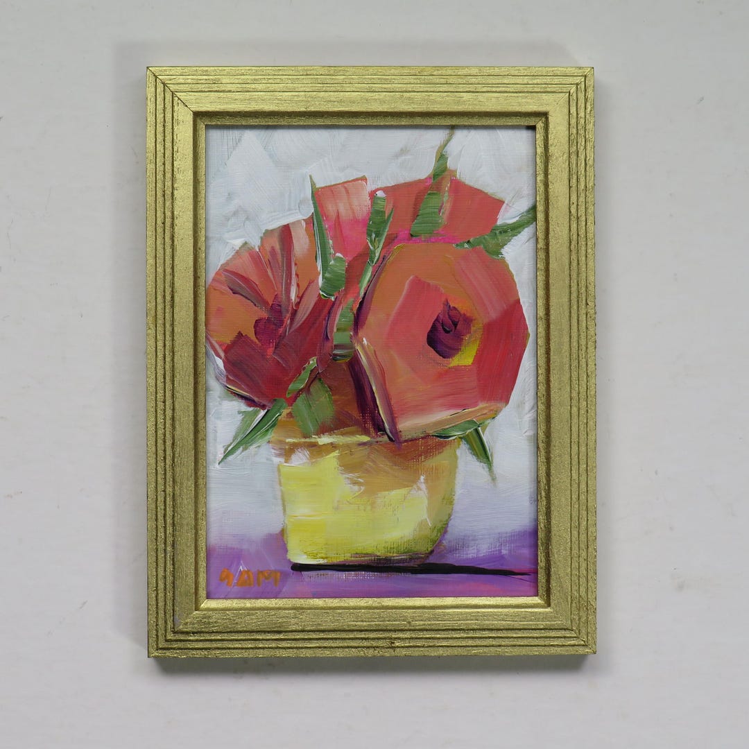Framed Original Floral Painting - "sunkist Coral" - Original Acrylic ...