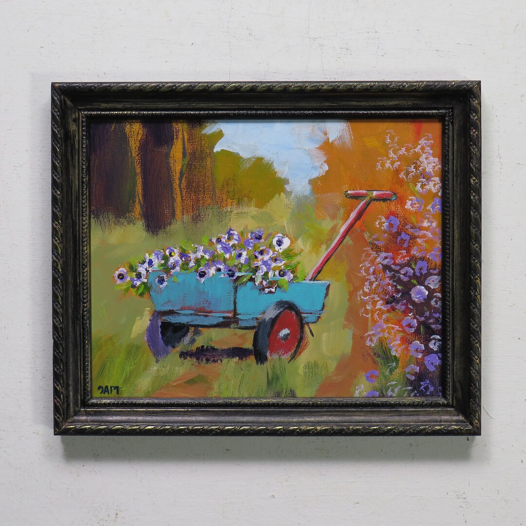 Original Painting in Vintage Frame - Farmhouse Art - "wheelbarrow With ...