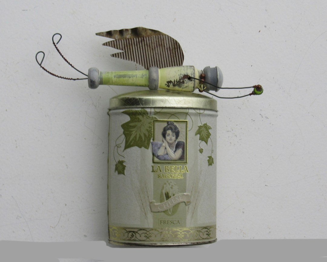 Unique Handcrafted Tin Angel Tin Box Assemblage grace Rustic Angel ...