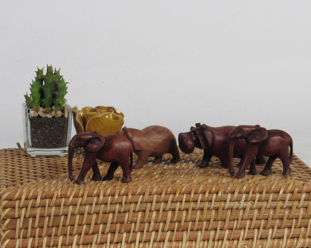 Vintage Home Decor Quirky Animals wooden Animals 4 Solid Wood Figurines ...