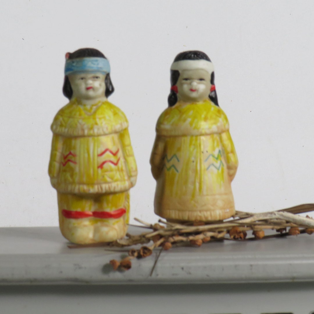 Vintage Home Decor Native American Indian Girl and Boy Couple Salt ...