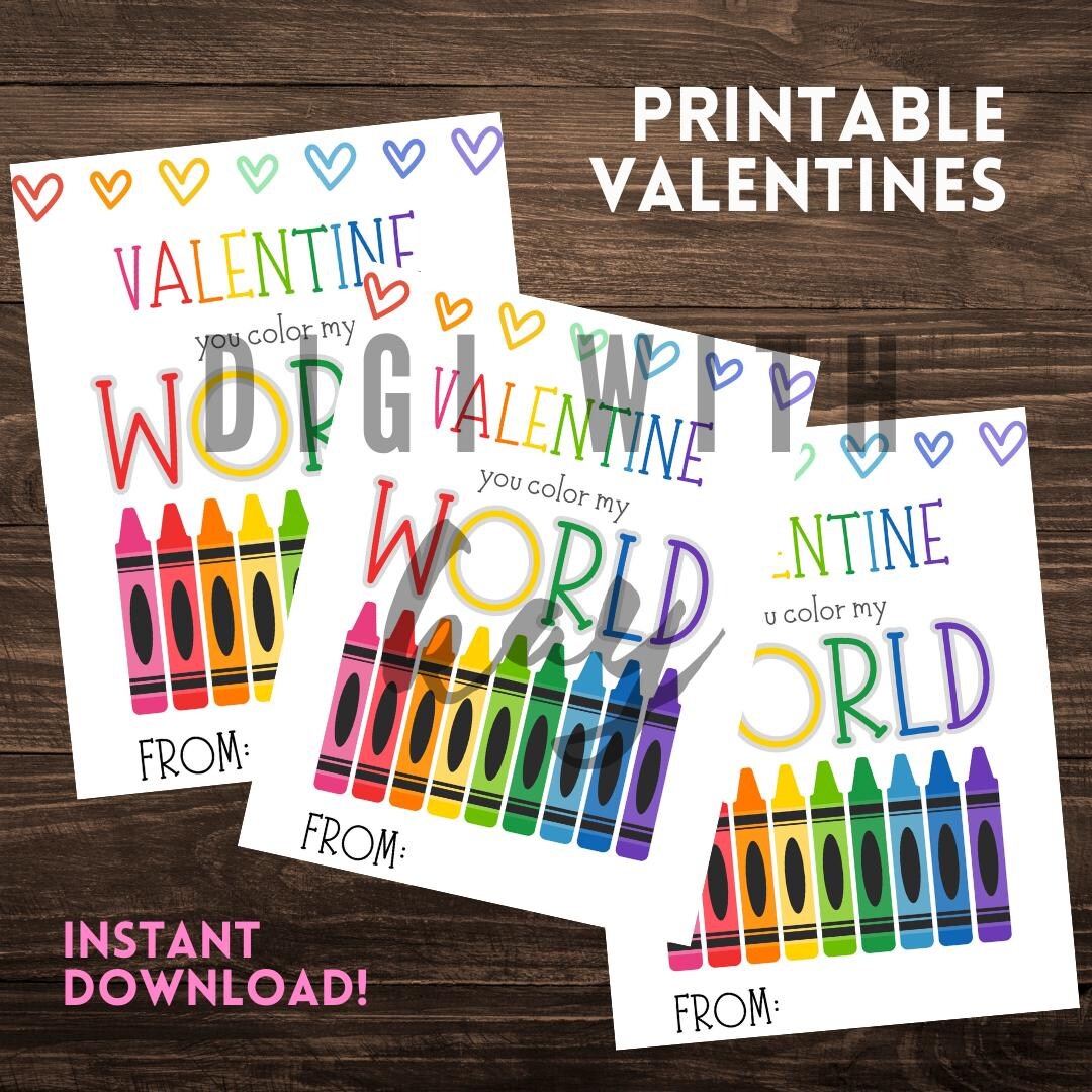 You Color My World Valentine's Day Card - Digital Download - Etsy