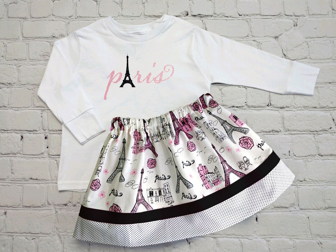 Paris Eiffel Tower Shirt and Skirt, Toddler Paris Print Skirt, Paris ...