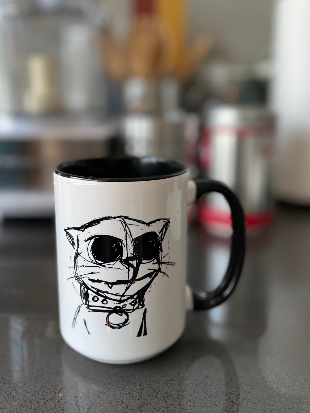 Angry Cat Mug With Black Inside - 15 Oz - Etsy