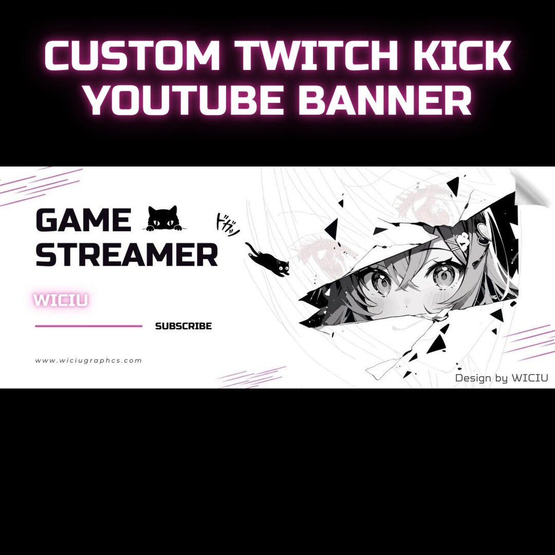 Custom Twitch Banner Manga Girl PNG / JPG Custom Neon Color Customtext ...
