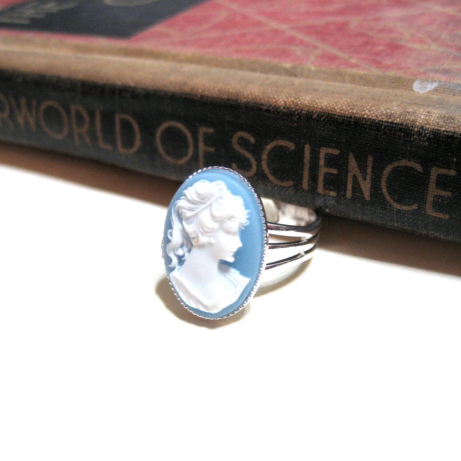 Vintage Light Blue Cameo Ring - Silver Plated - Adjustable - 18x13mm - Etsy